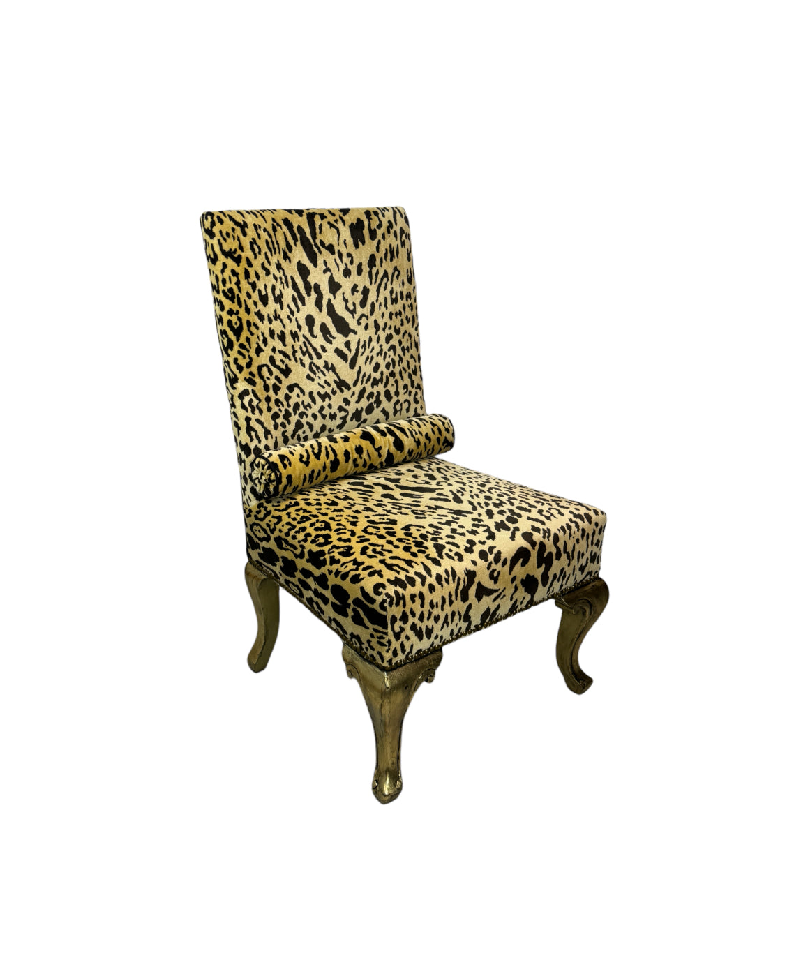 Vintage Hollywood Regency Cheetah Print Accent Chair with Gold Gilded ...
